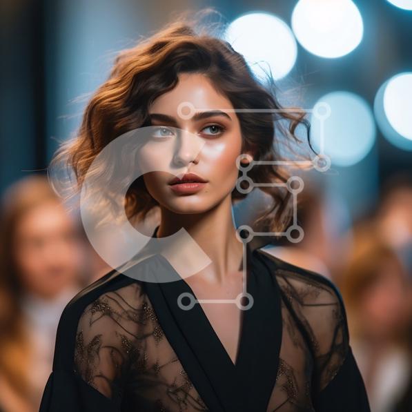Stunning Fashion Show: Black Lace Dress with Plunging Neckline and High ...