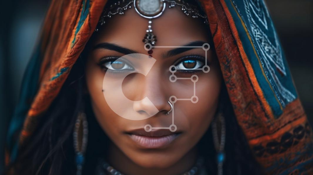 Beautiful Portrait Of A Woman With Dark Skin And Long Curly Hair In