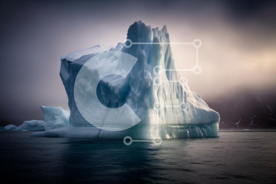 Photo époustouflante d'un iceberg dans l'océan avec des nuages sombres ...