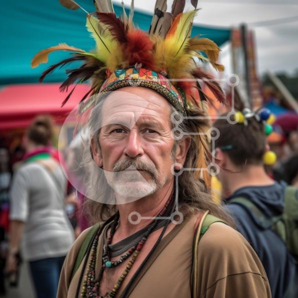 Serious man in colorful headdress standing in front of a crowd stock ...