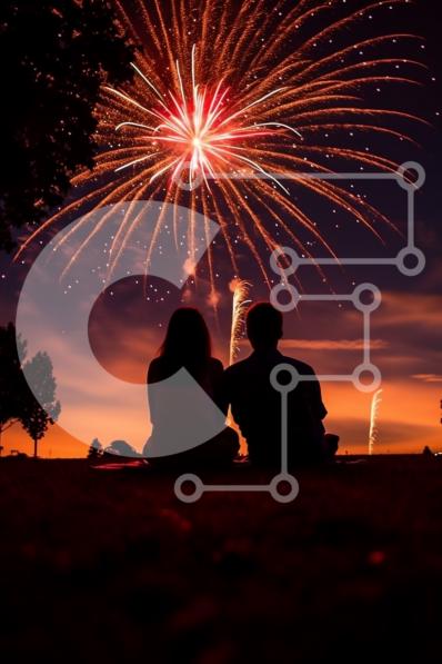 Romantic Picture of Couple Watching Fireworks Display stock photo ...