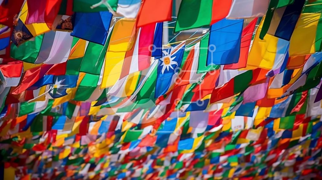 Vibrant Flags on Display in a Building stock photo | Creative Fabrica