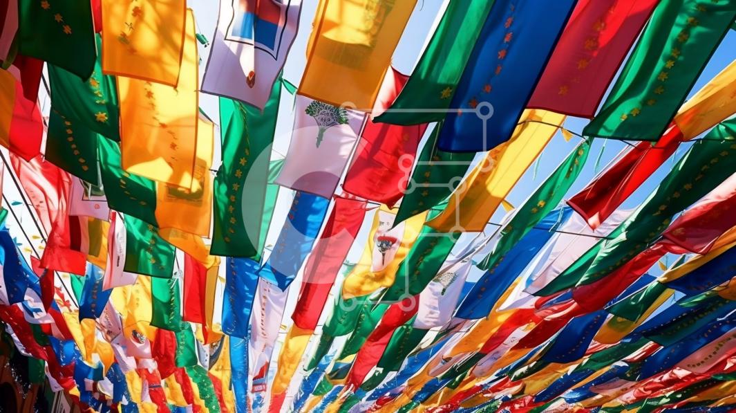 Vibrant Display of Flags in a Marketplace stock photo | Creative Fabrica