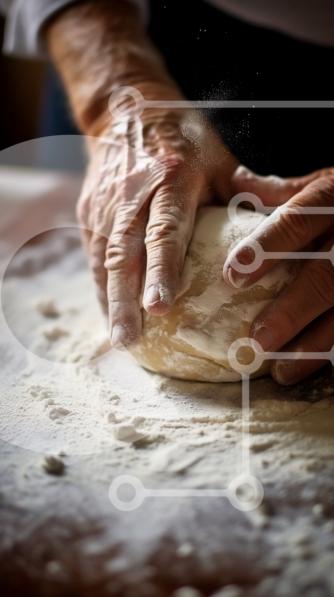Close-up of Hands Kneading Dough on Wooden Surface stock photo ...
