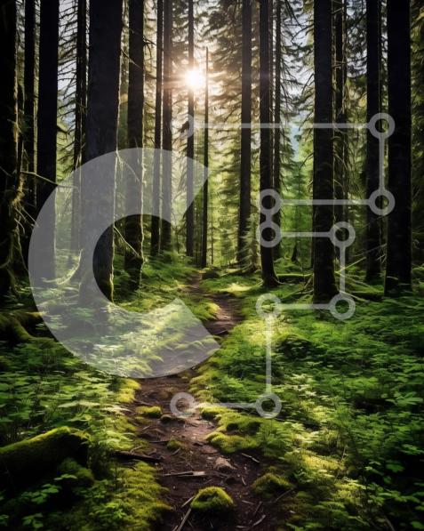 Beautiful Pathway in Dense Forest with Mossy Trees stock photo ...