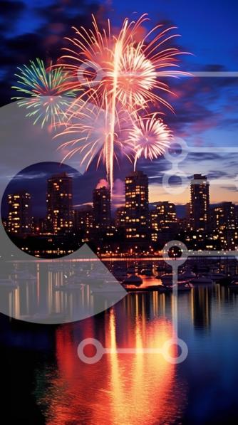Spectacular Fireworks Display over City Skyline at Night stock photo ...