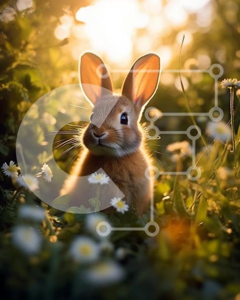 Adorable Picture of a Rabbit in a Field of Daisies stock photo ...