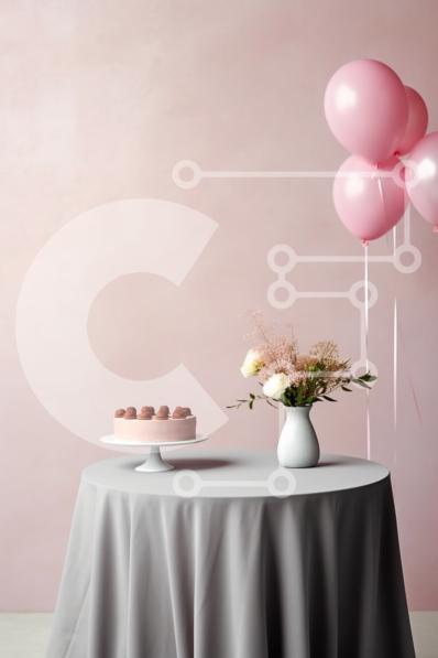 Elegant Pink Table Setting with Roses and Balloons stock photo ...