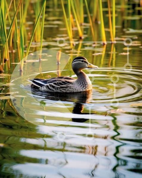 Beautiful Picture of a Duck in a Pond with Reeds stock photo | Creative ...