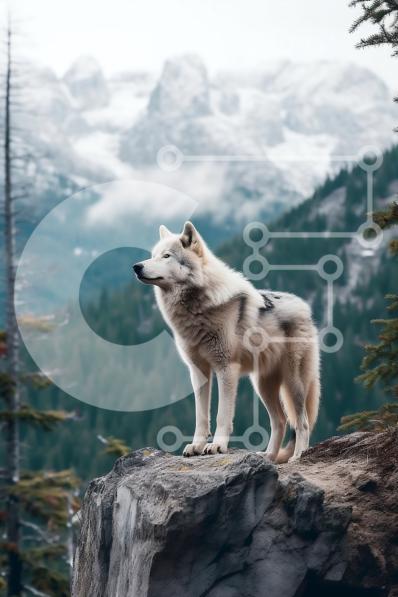 Stunning Image of White Wolf on Rocky Outcropping Overlooking Valley ...