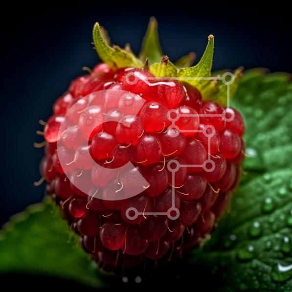 Close-up Picture of Red Raspberry with Water Droplets on Leaf stock ...