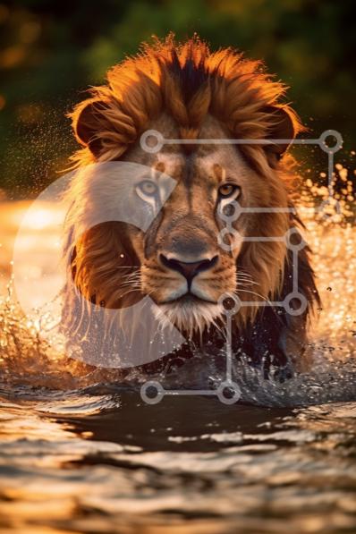 Powerful Image of a Lion in the Water stock photo | Creative Fabrica