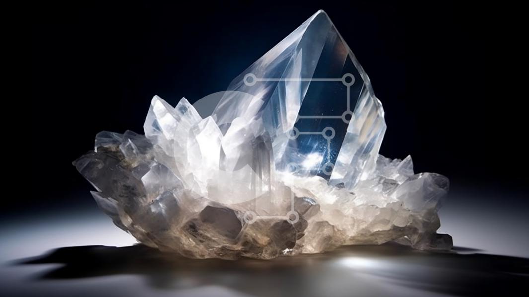 Clear Quartz Crystal Emitting Bright White Light on Black Surface stock ...