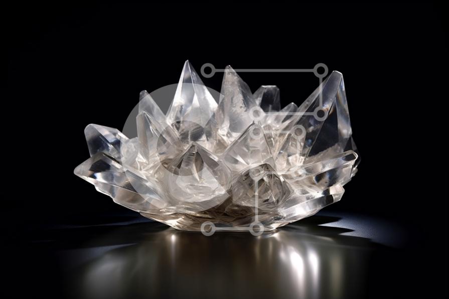Sharp-edged clear crystal on black surface stock photo | Creative Fabrica