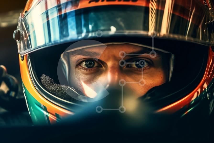 Action Shot of Man Wearing a Racing Helmet Driving a Car stock photo ...