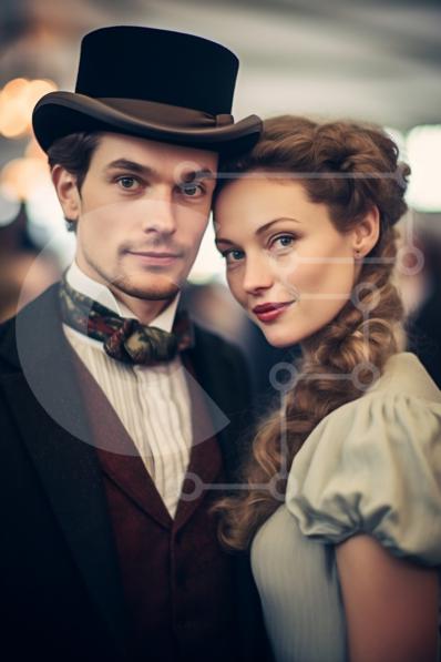 Vintage Portrait of Victorian-Era Couple in Traditional Clothing stock ...
