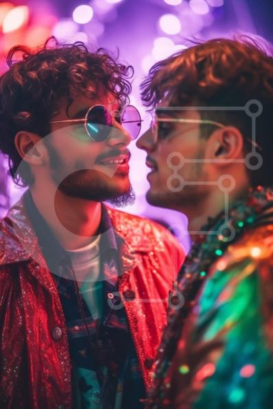 Brightly Lit Nightclub with Colorful Clothing and Smiling Men stock ...
