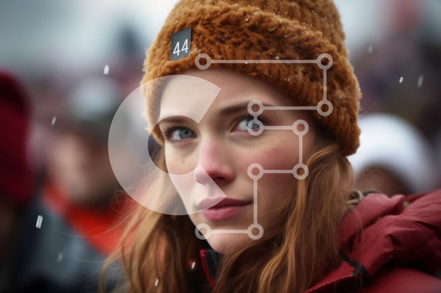 Download Serious Woman with Brown Beanie and Red Scarf Looking at ...