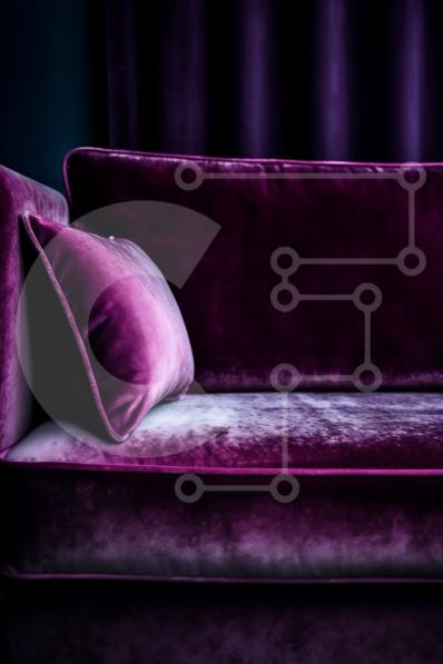 Stylish Purple Velvet Couch with White Cushion stock photo | Creative ...