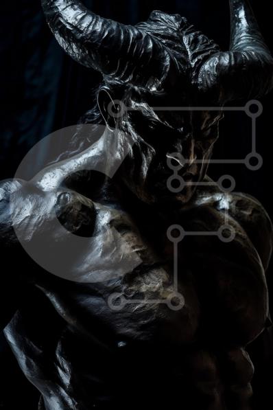 Mysterious Horned Statue Standing in a Dark Room stock photo | Creative ...