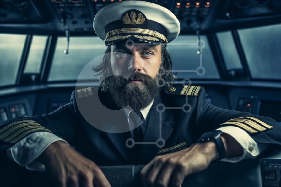 Serious Pilot in Cockpit of Airplane at Night - Stock Photo stock photo ...