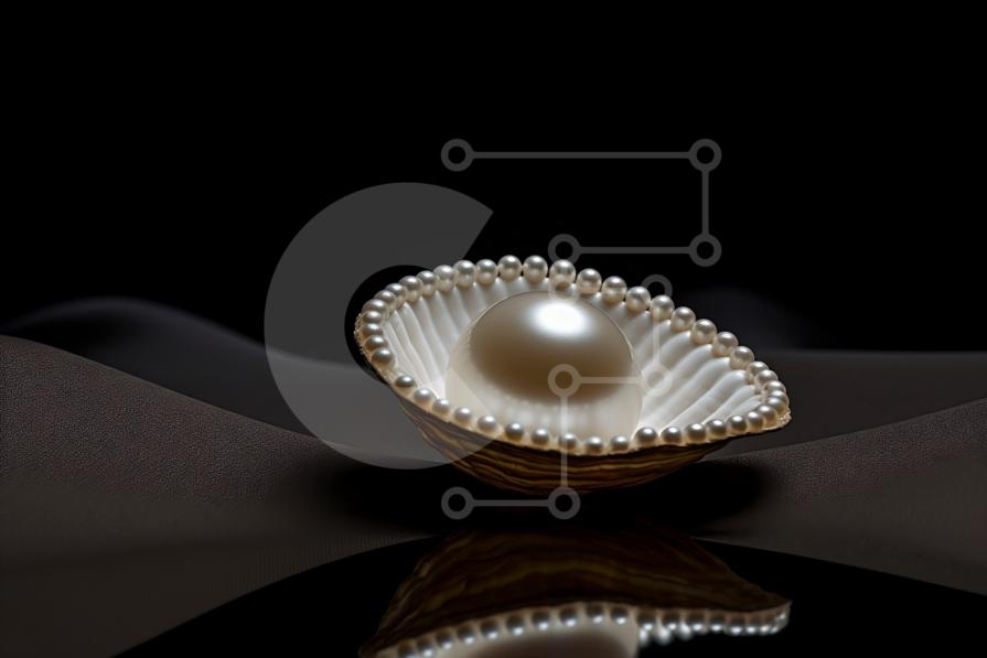 Beautiful Picture of White Pearl in Shell on Black Surface stock photo ...