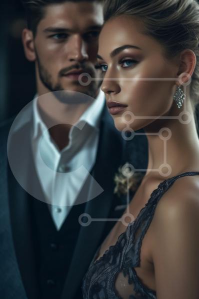 Elegant Couple in Black and White Attire at a Formal Event stock photo ...
