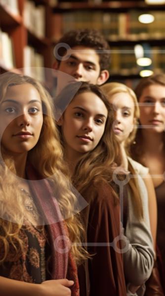 Young People in a Library Looking at Books stock photo | Creative Fabrica