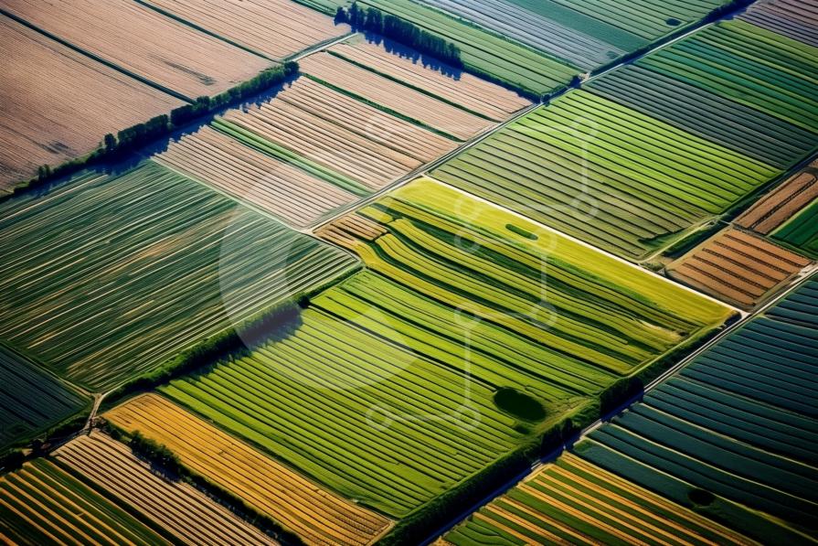 Beautiful Aerial View of a Farm with Growing Crops stock photo ...