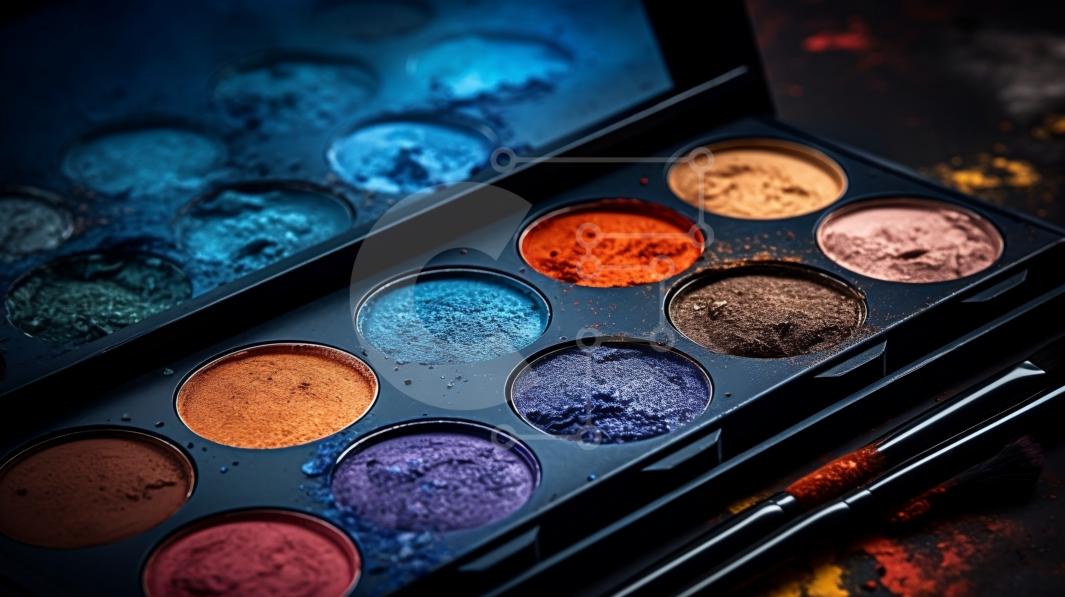 Close-up of a Colorful Makeup Palette with Eyeshadows, Blush, and ...