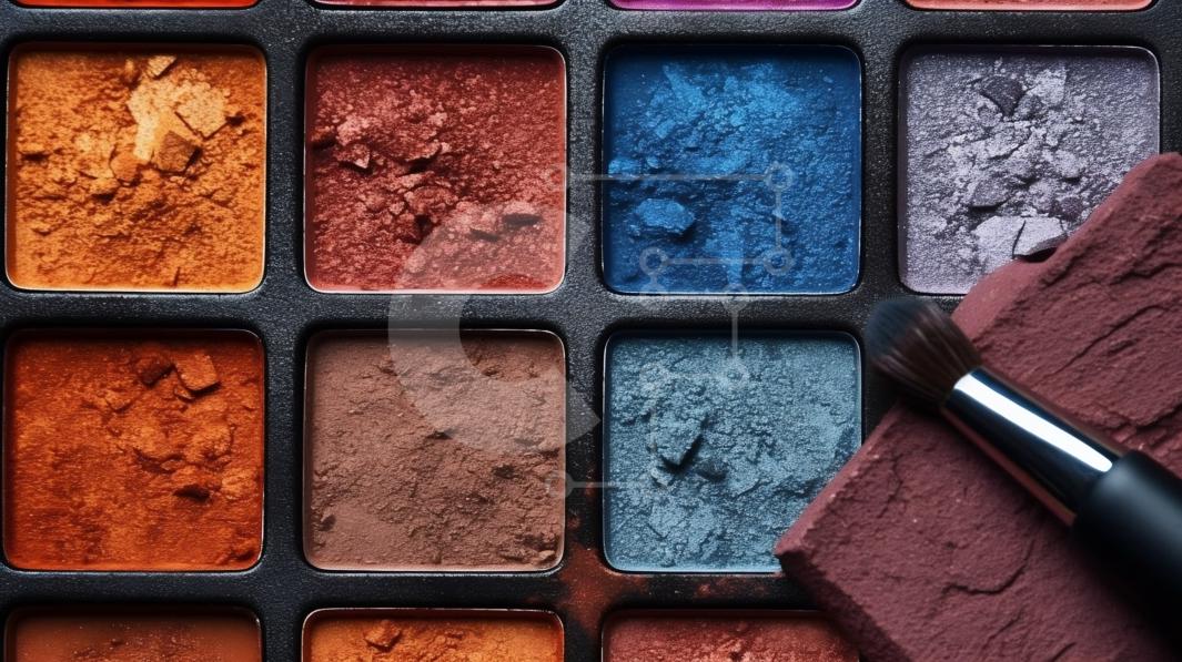 Close-up of a Makeup Palette with Red, Orange, Yellow, Green, Blue, and ...