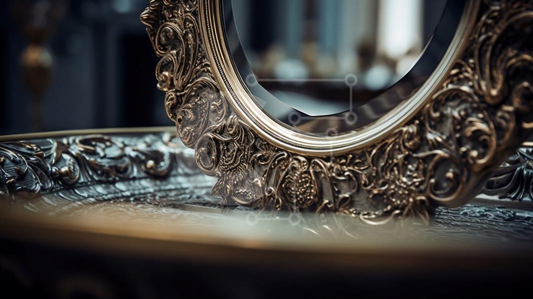 Intricately Carved Gold-Plated Mirror for Home Interiors stock photo ...