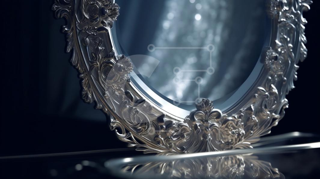 Beautiful Image of Ornate Mirror with Intricate Carvings in Dimly Lit ...