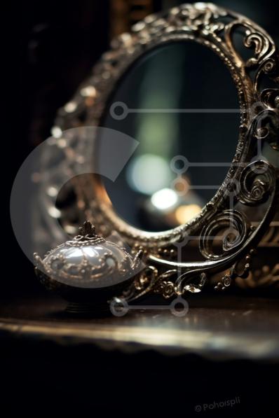 Antique Mirror in Dimly Lit Room with Warm Glow stock photo | Creative ...
