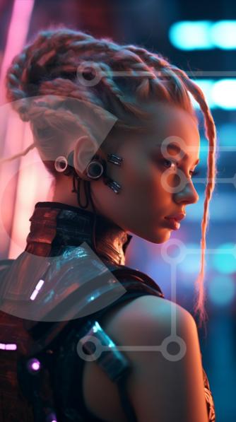 Futuristic fashion model with neon dreads and silver accents stock ...