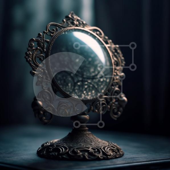 Antique Gothic-Style Mirror on a Table in a Dimly Lit Room stock photo ...