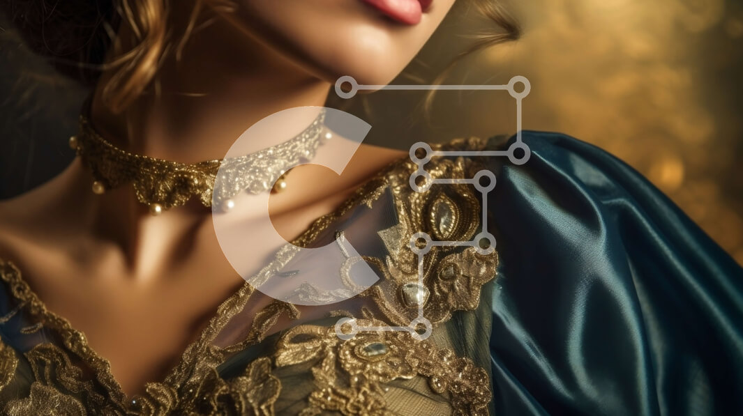 Mujer de moda con vestido azul y joyas doradas fotos de archivo | Creative Fabrica