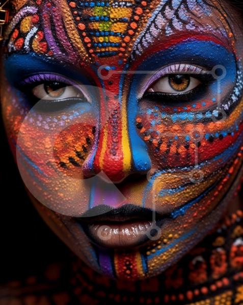 Colorful and Intricate Face Paint Design on Serene Woman stock photo ...