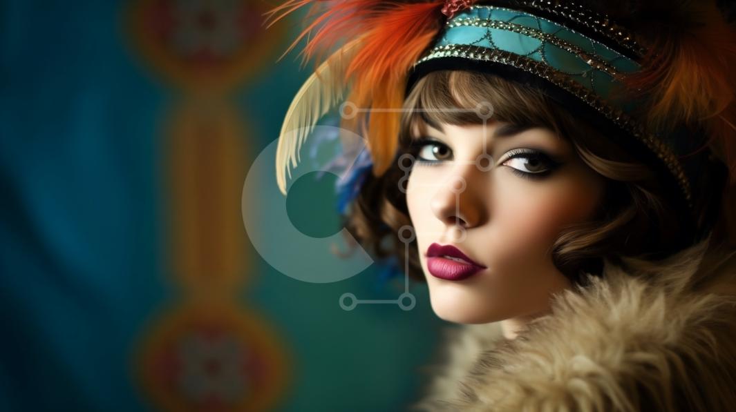 Fashionable Woman with Colorful Headdress and Bold Red Lips stock photo ...