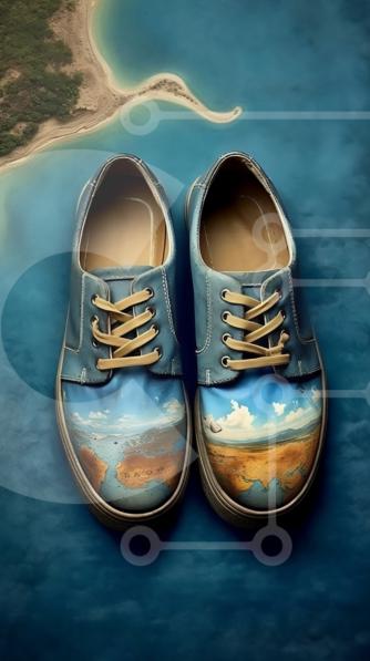 Stylish Blue Shoes with Painted Landscape Design stock photo | Creative ...