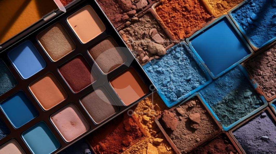 Collection of Colorful Makeup Palettes on Wooden Surface stock photo ...
