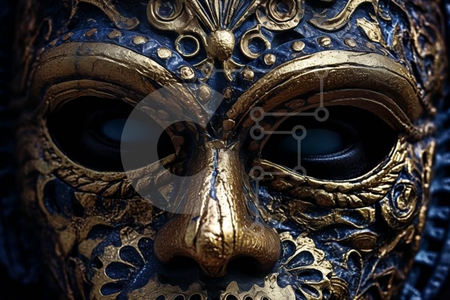 Close-up image of a menacing tribal mask with feathers and beads stock ...