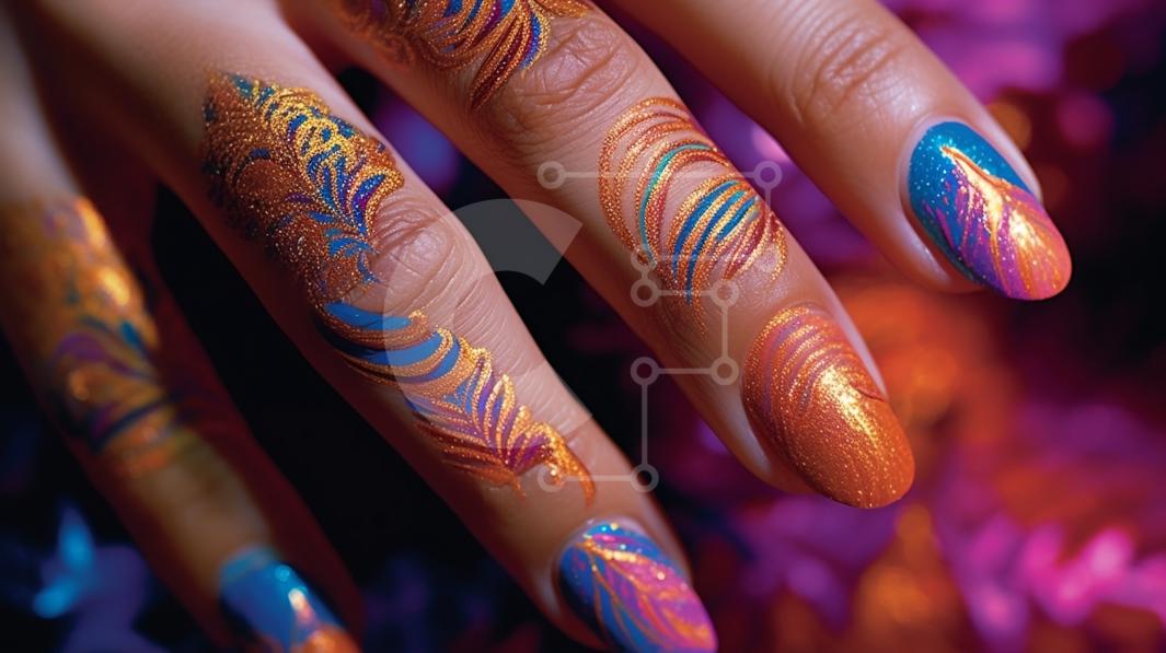 Gorgeous Floral Nail Art Design on Woman's Hand stock photo | Creative ...