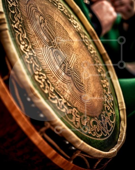 Close-Up Picture of a Traditional Irish Bodhran Drum with Celtic ...