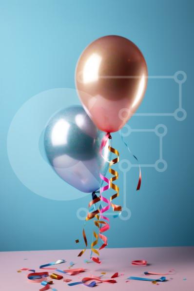 Vibrant Balloons with Streamers on a Blue Background stock photo ...