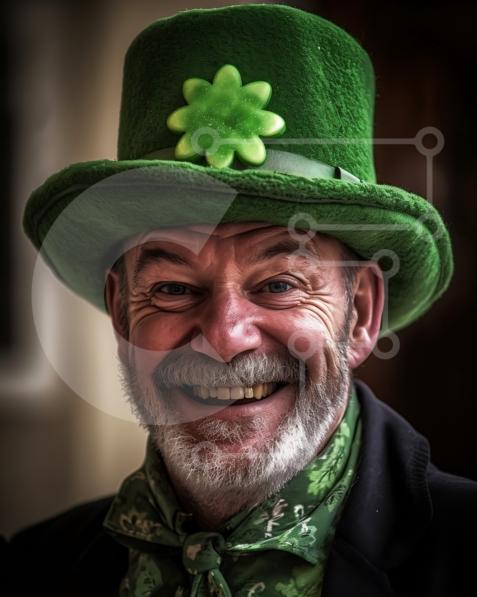 Happy Senior Man with Shamrock Hat and Black Suit Smiling at Camera ...