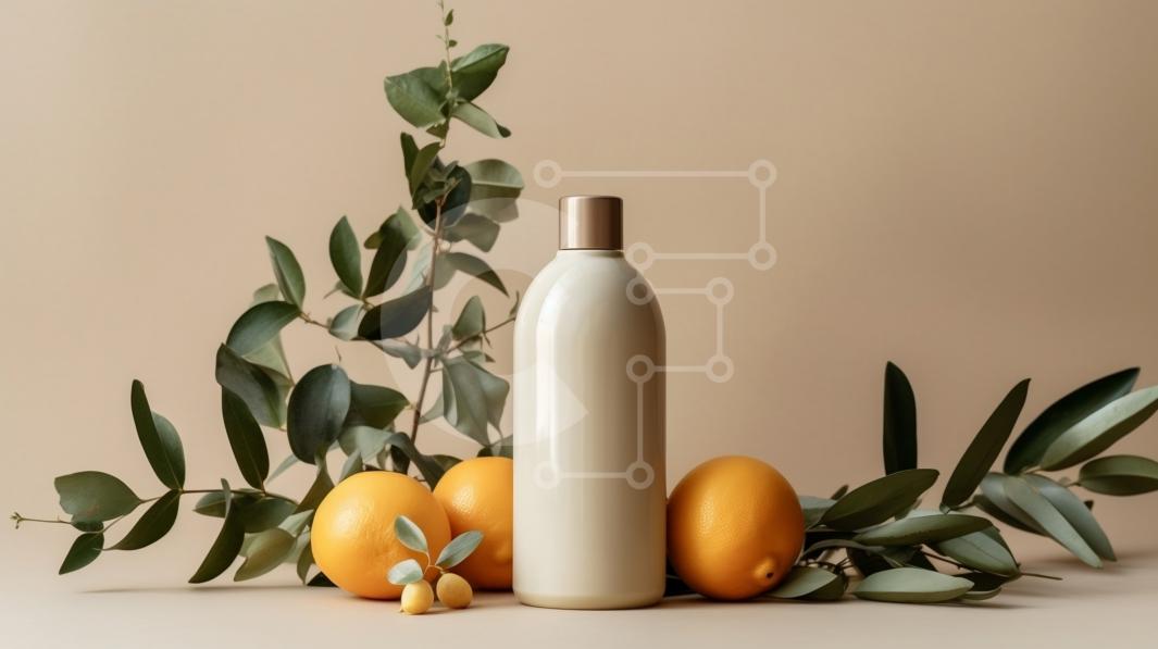 Fresh and Natural Body Wash with Lemon and Green Leaves stock photo ...