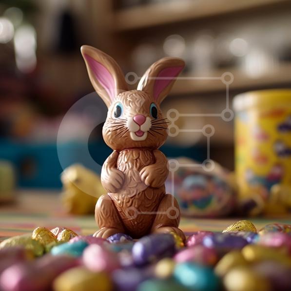 Delicious Brown Chocolate Bunny Surrounded by Colorful Easter Eggs ...