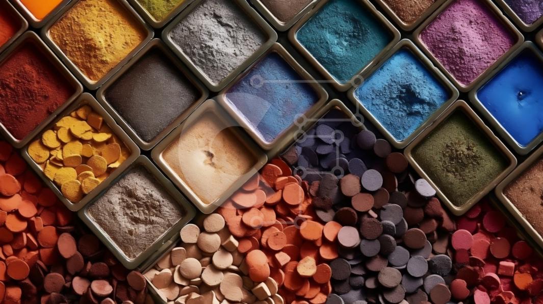 Colorful Pigments or Powders Arranged in a Grid Pattern - Close-up ...