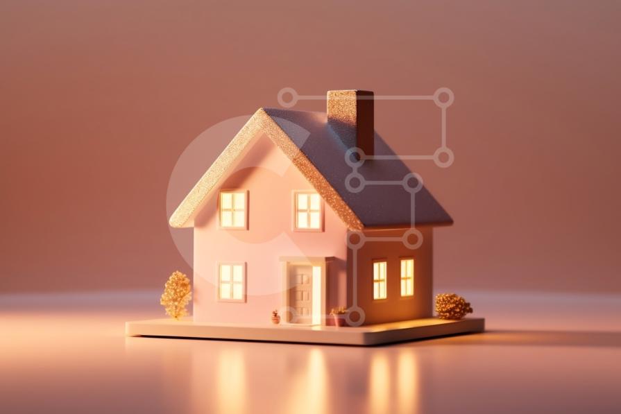 Charming Picture of a Small Pink House at Sunset stock photo | Creative ...